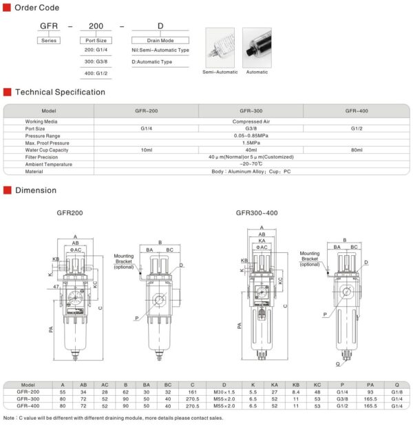 ชุดกรองลม รุ่น GFR - Fitting ฟิตติ้ง, ข้อต่อลม, ชุดกรองลม, กระบอกลม ...